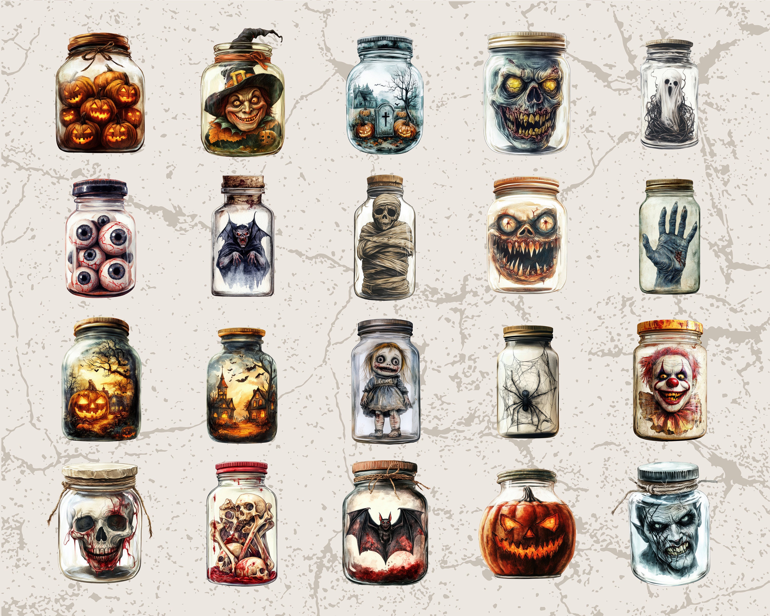 Creepy Halloween in Jar Digital Clipart L Printable Scary Design Clip ...