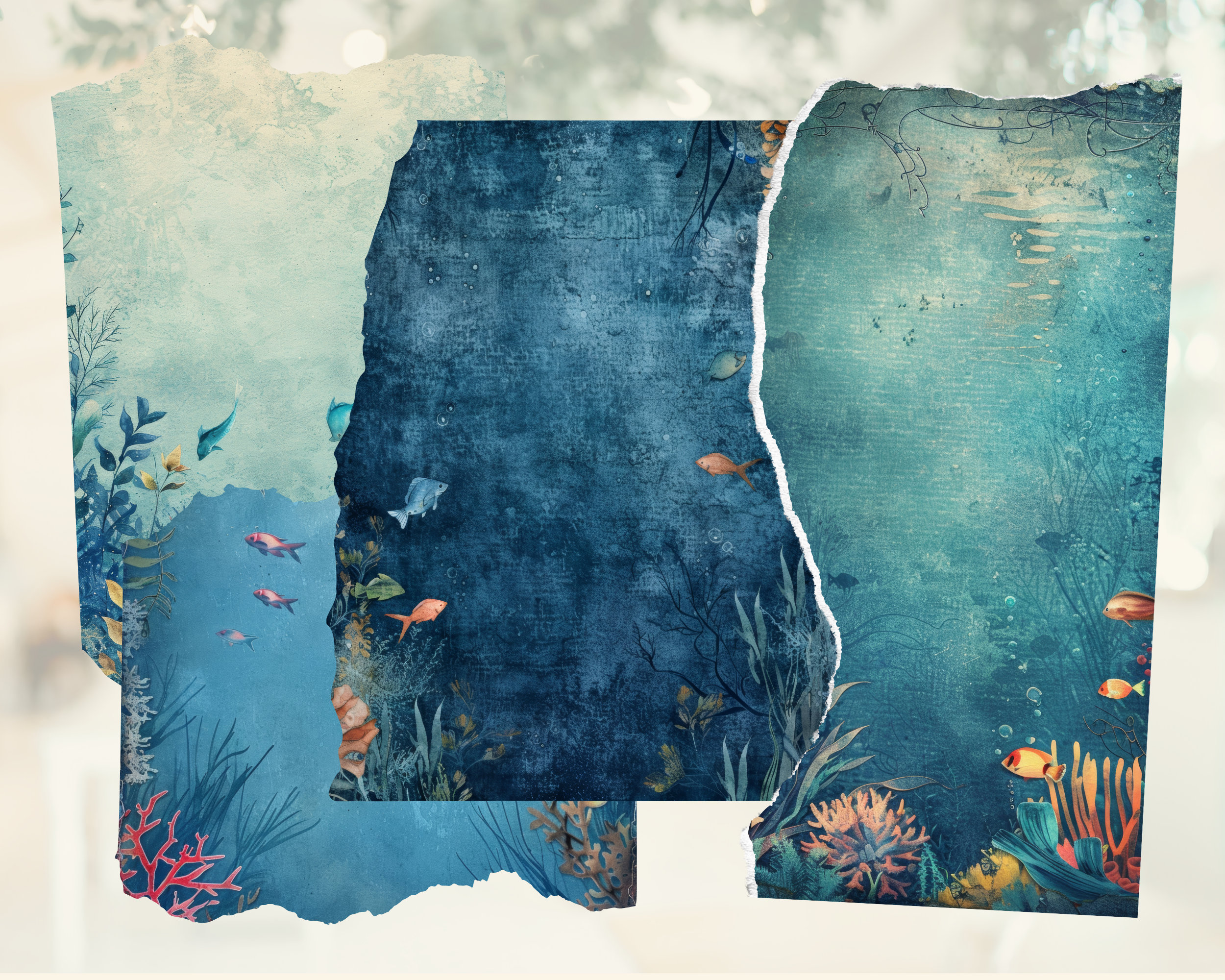 Dark Blue Underwater Design Digital Paper, Printable Under the Sea ...