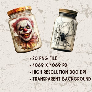 Creepy Halloween in Jar Digital Clipart L Printable Scary Design Clip ...