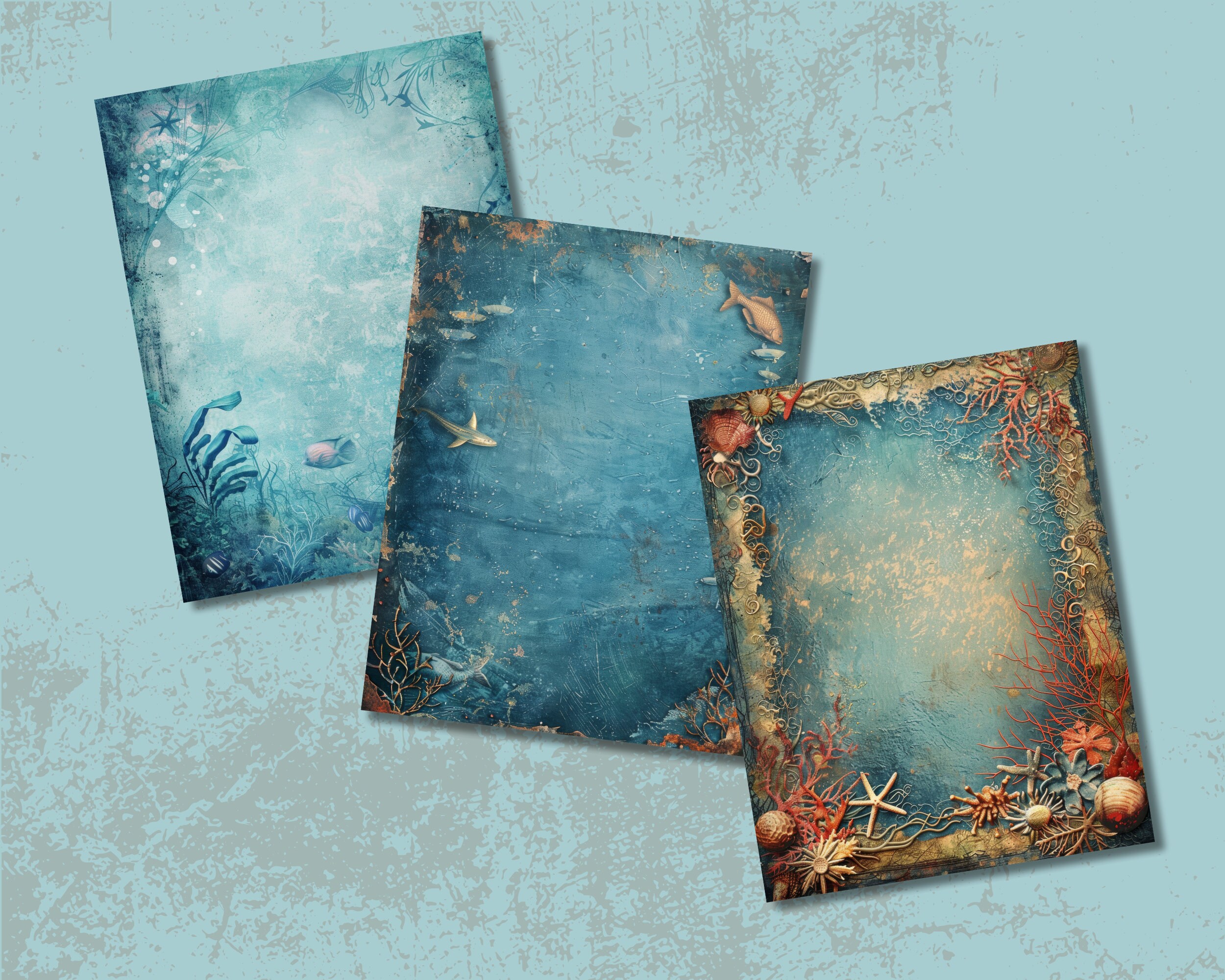 Calm Mood Under the Sea Design Vintage Digital Paper L Printable Ocean ...
