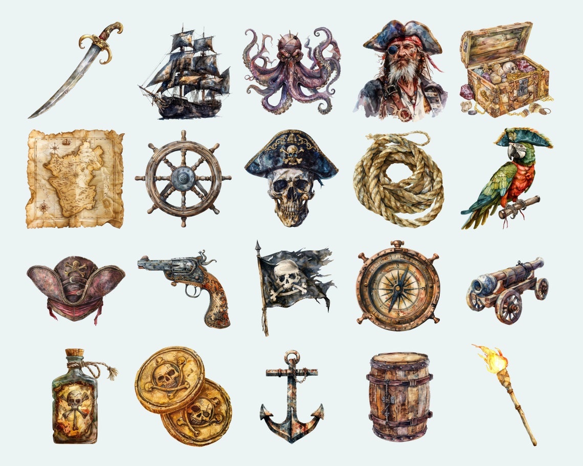 Pirate Life Watercolor Digital Clip Art L Printable Clipart Sticker ...