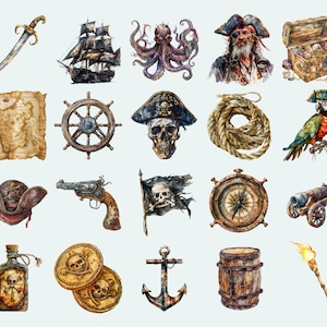 Pirate Life Watercolor Digital Clip Art L Printable Clipart Sticker ...