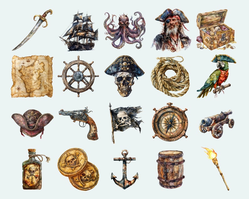 Pirate Life Watercolor Digital Clip Art L Printable Clipart Sticker ...
