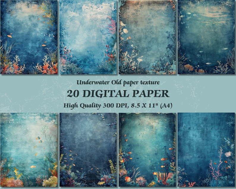 Dark Blue Underwater Design Digital Paper, Printable Under the Sea ...