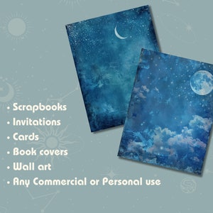 Calm Dark Night Vintage Digital Paper L Printable Moon Stars Design on ...