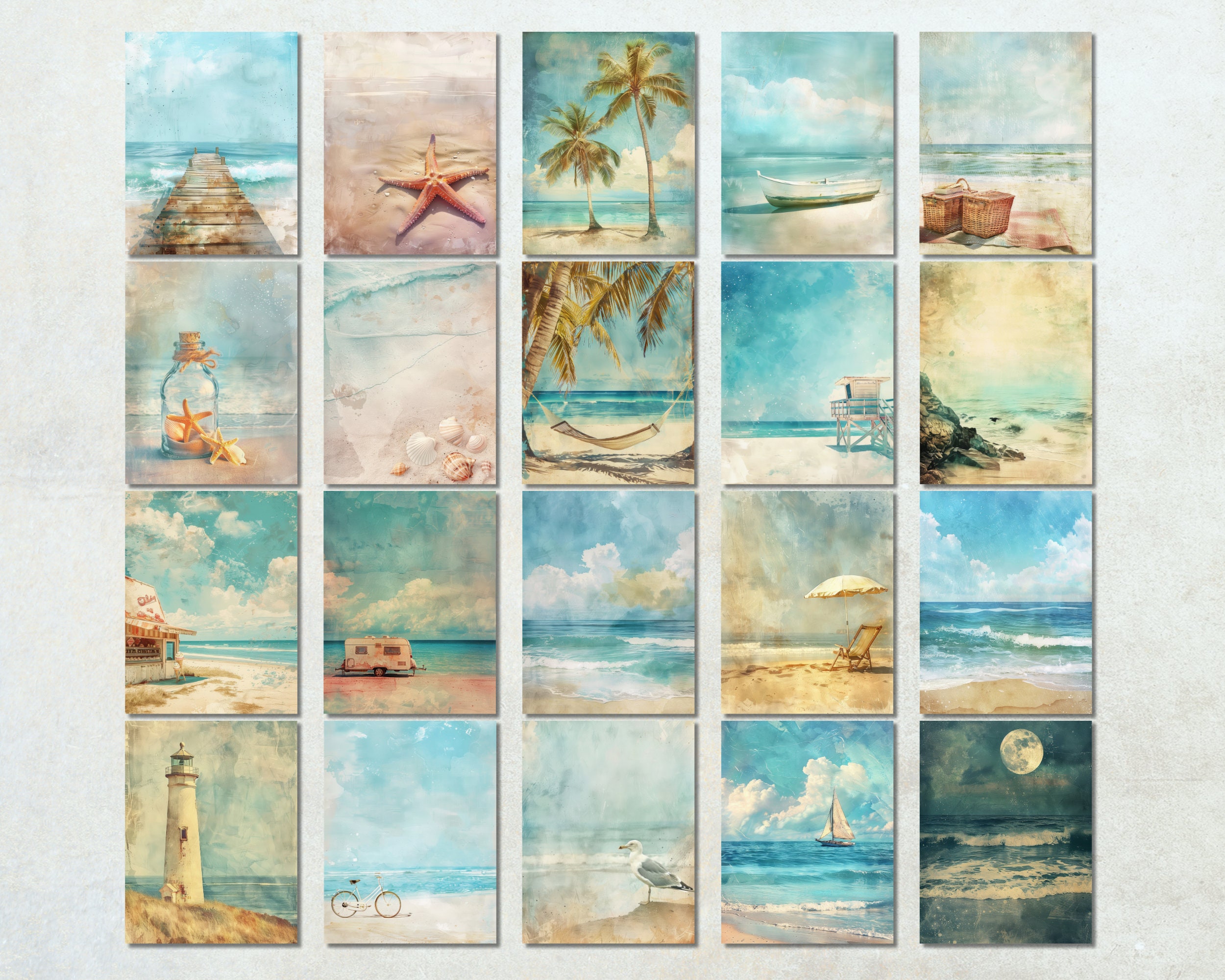 Hot Summer Beach Design Digital Paper L Printable Fresh Ocean Landscape ...