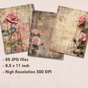 Romantic Rose Wooden Wall Digital Paper L Printable Floral Vintage Old ...