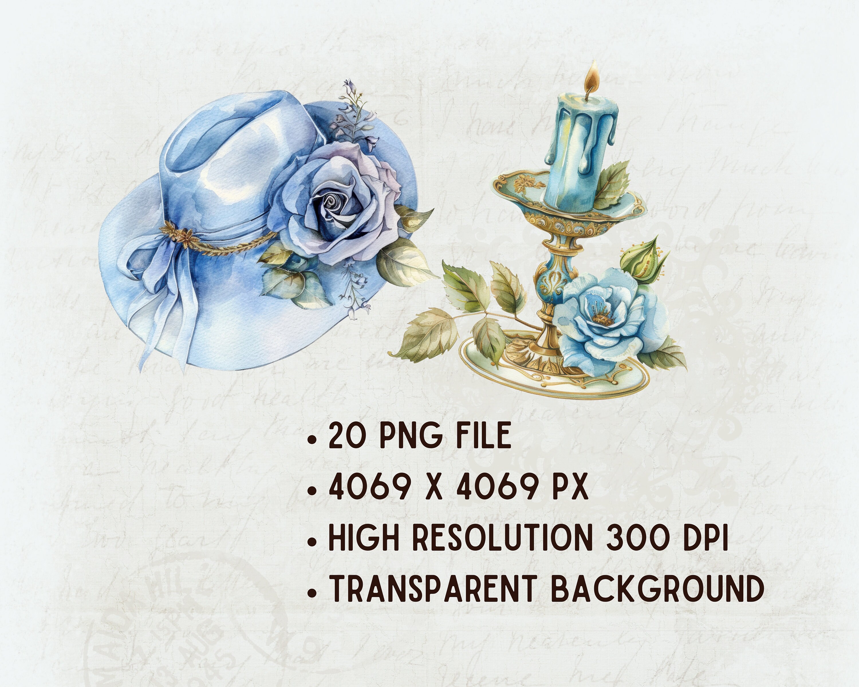 Pastel Luxury Blue Vintage Digital Clipart L Printable Elegance ...