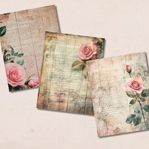 Romantic Rose Wooden Wall Digital Paper L Printable Floral Vintage Old ...