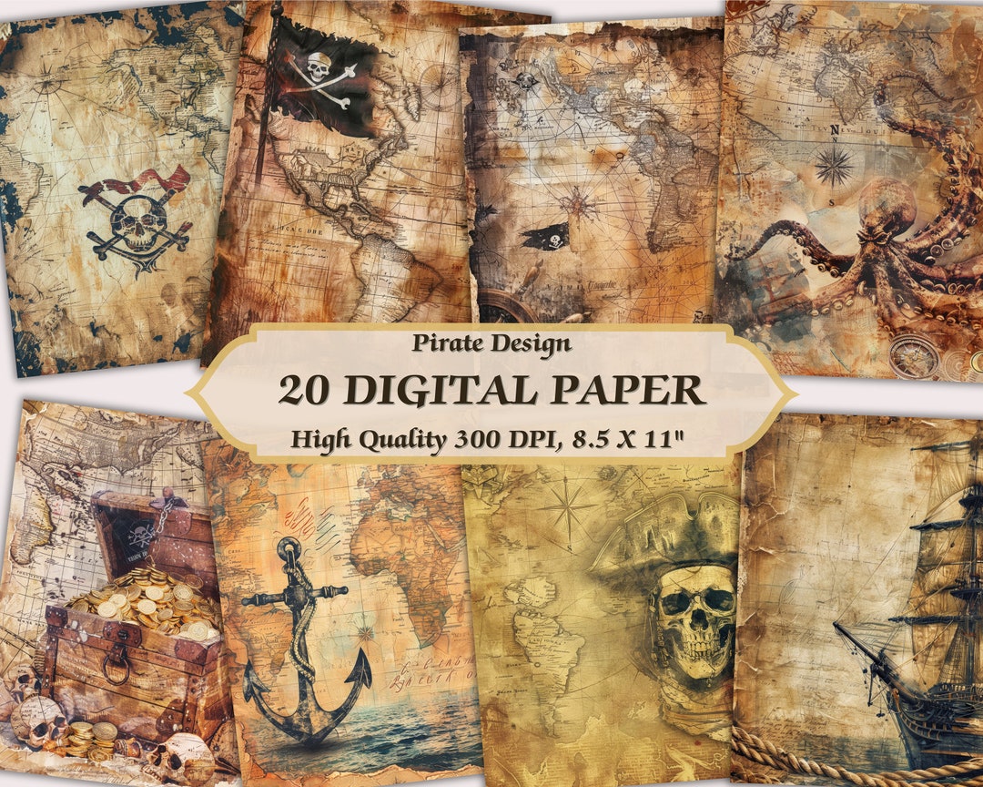 Pirate Design Vintage Digital Paper L Printable Distressed Texture ...