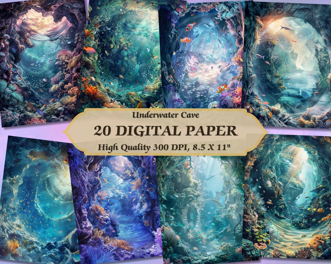 Fantasy Underwater Cave Digital Paper L Printable Dreamy Ocean ...