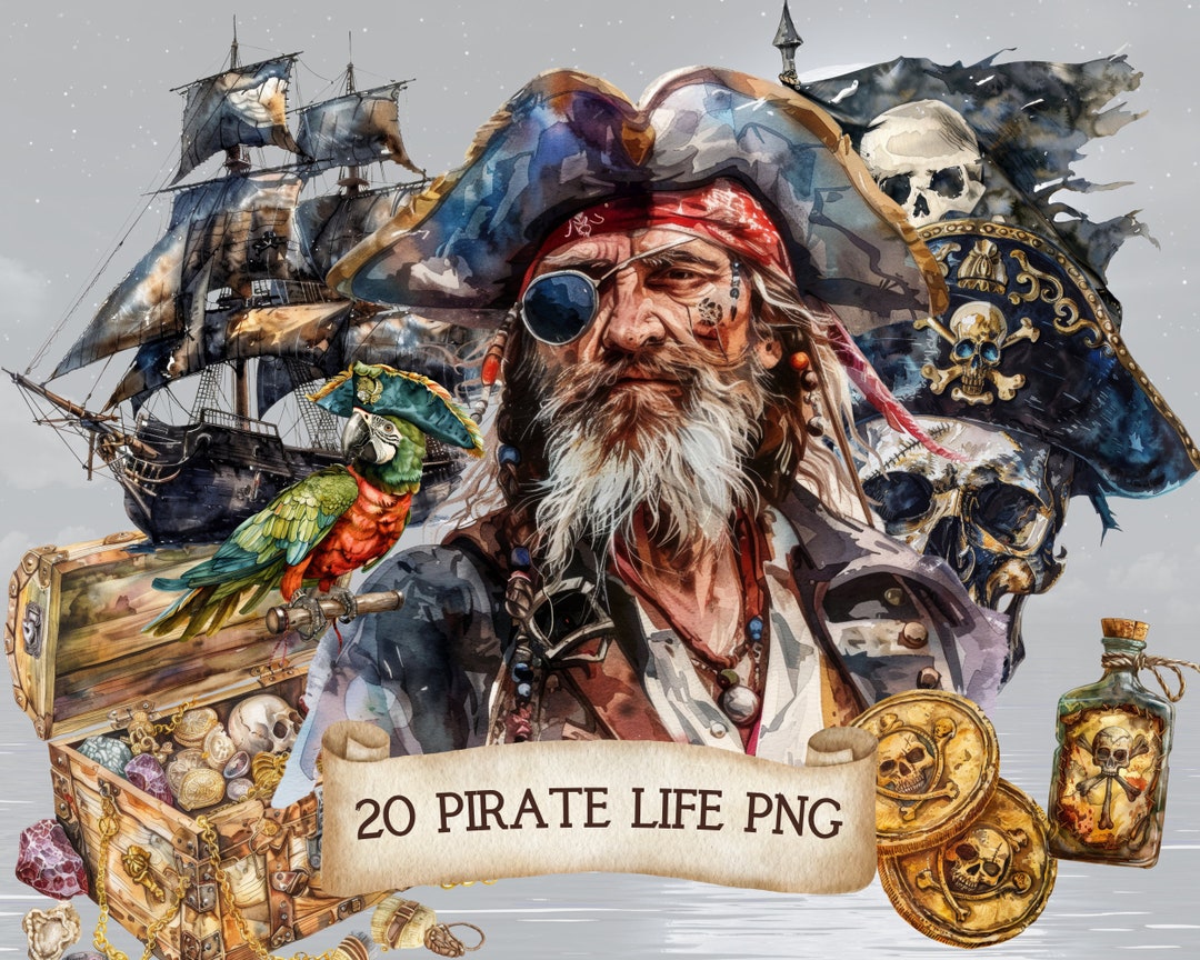Pirate Life Watercolor Digital Clip Art L Printable Clipart Sticker ...