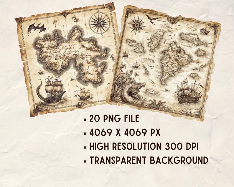 Vintage Treasure Map Digital Clipart L Printable Old Texture Map ...