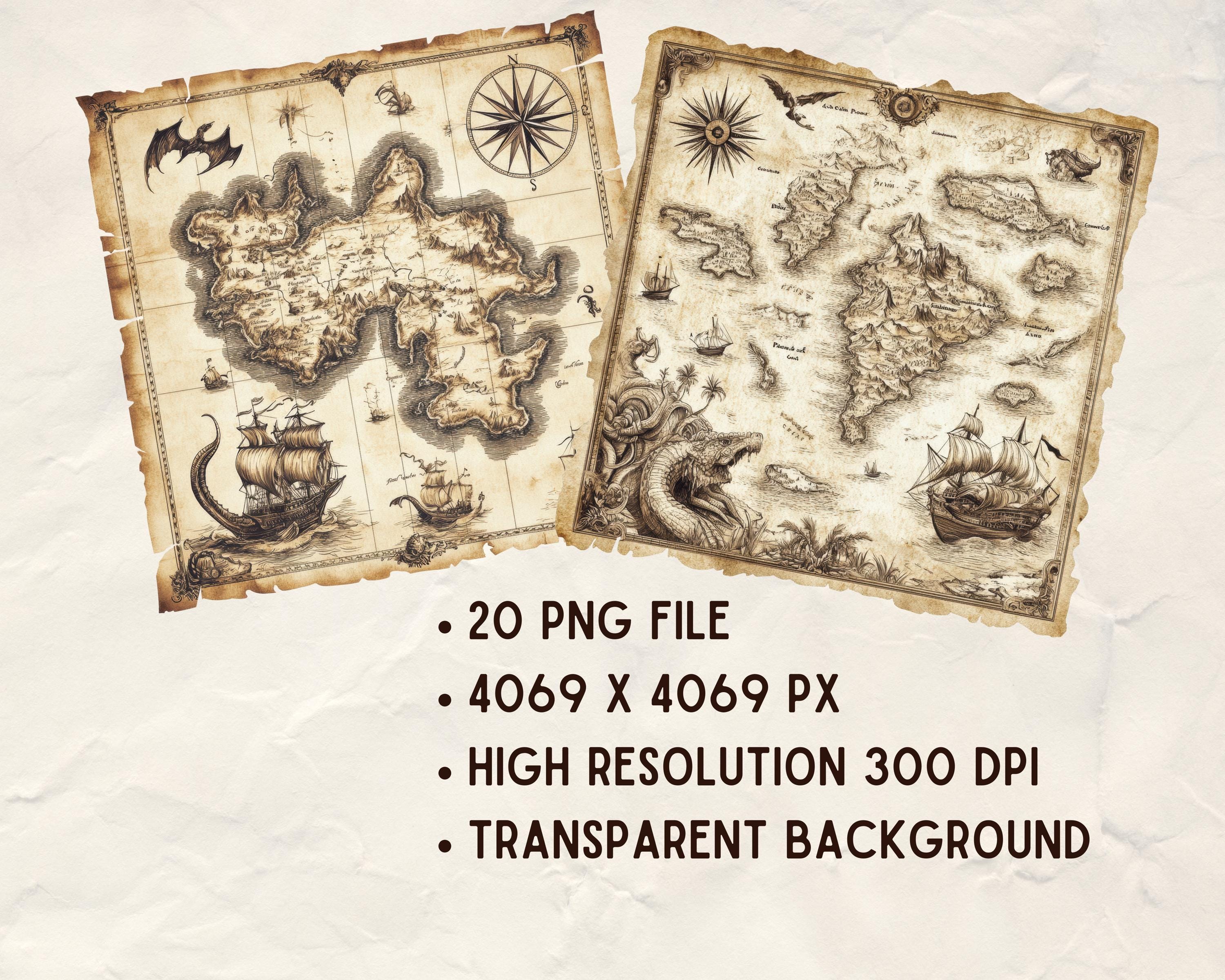 Vintage Treasure Map Digital Clipart L Printable Old Texture Map ...