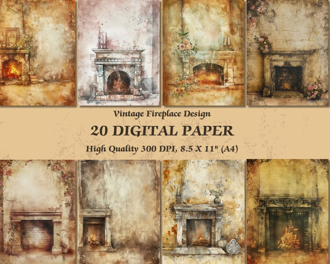 Warm Fireplace Design Digital Paper L Vintage Old Texture Living Room ...