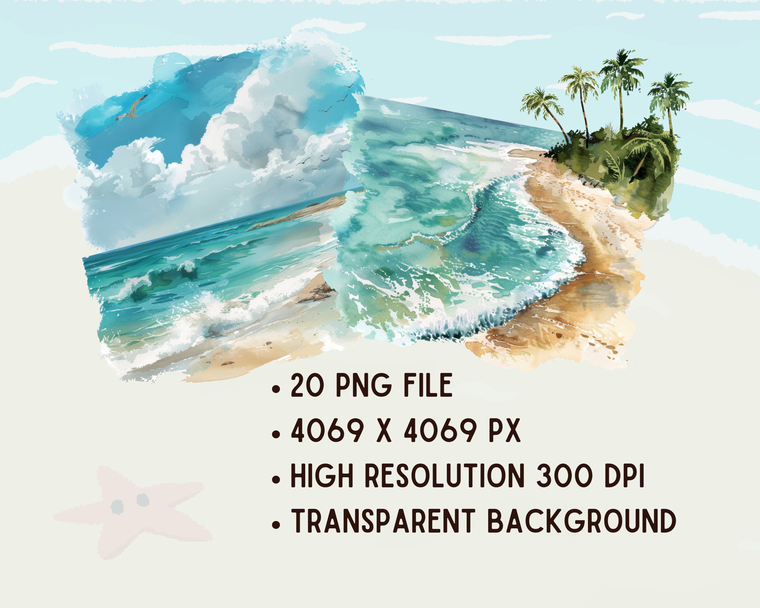 Hot Summer Beach Design Digital Clipart L Printable Ocean Sticker ...