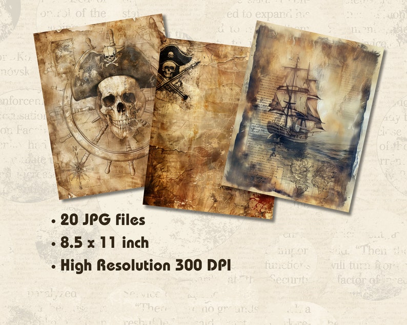 Pirate Life Design Digital Paper L Printable Pirate Adventure Nautical ...