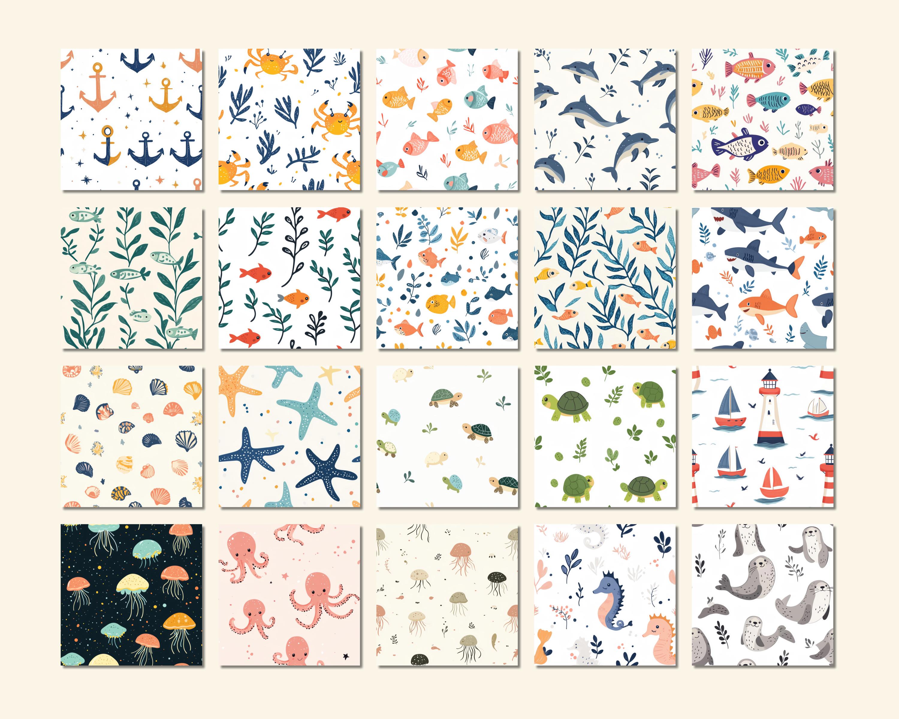 Cute Ocean Design Seamless Pattern L Adorable Sea Animal Digital Paper ...