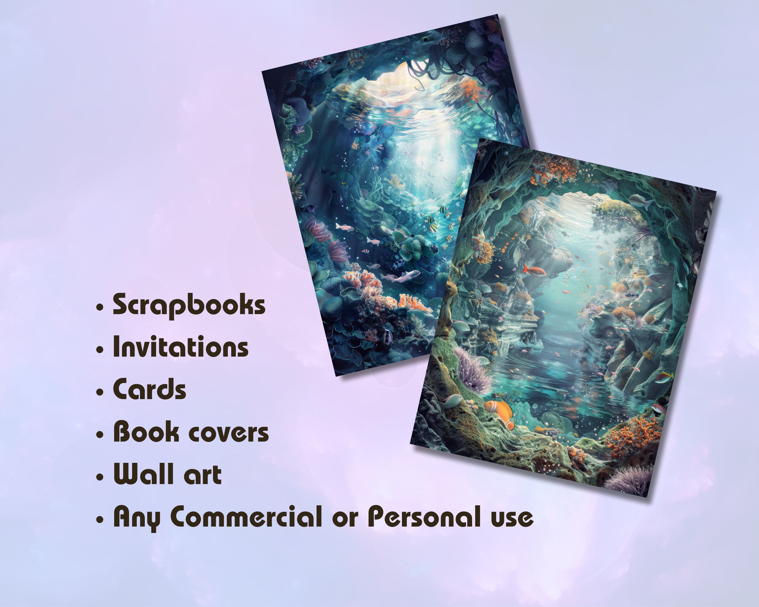 Fantasy Underwater Cave Digital Paper L Printable Dreamy Ocean ...