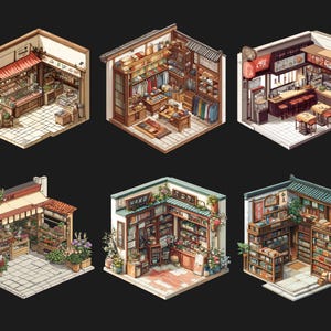 Cute Isometric Traditional Asian Store Digital Clipart L Printable Old ...