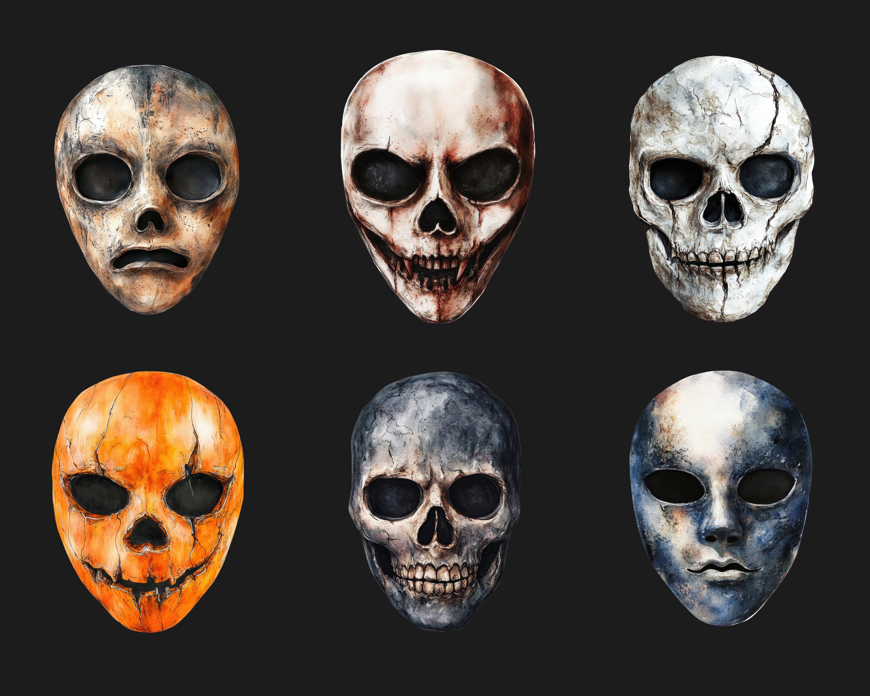 Creepy Mask Design Digital Clipart L Printable Horror Face Clip Art ...