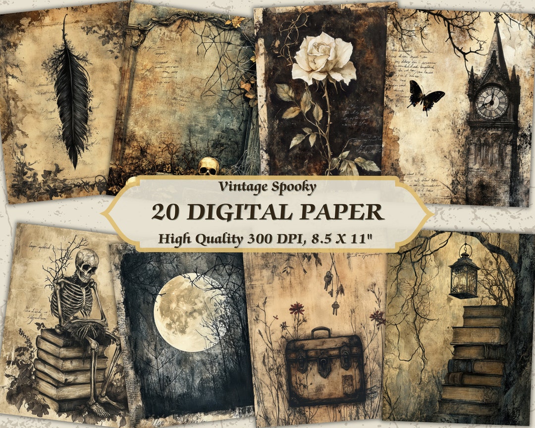 Vintage Spooky Atmosphere Digital Paper L Printable Gothic Halloween ...