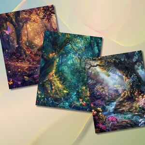 Dreamy Fantasy Style Forest Digital Paper L Printable Colorful Tree ...