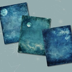 Calm Dark Night Vintage Digital Paper L Printable Moon Stars Design on ...