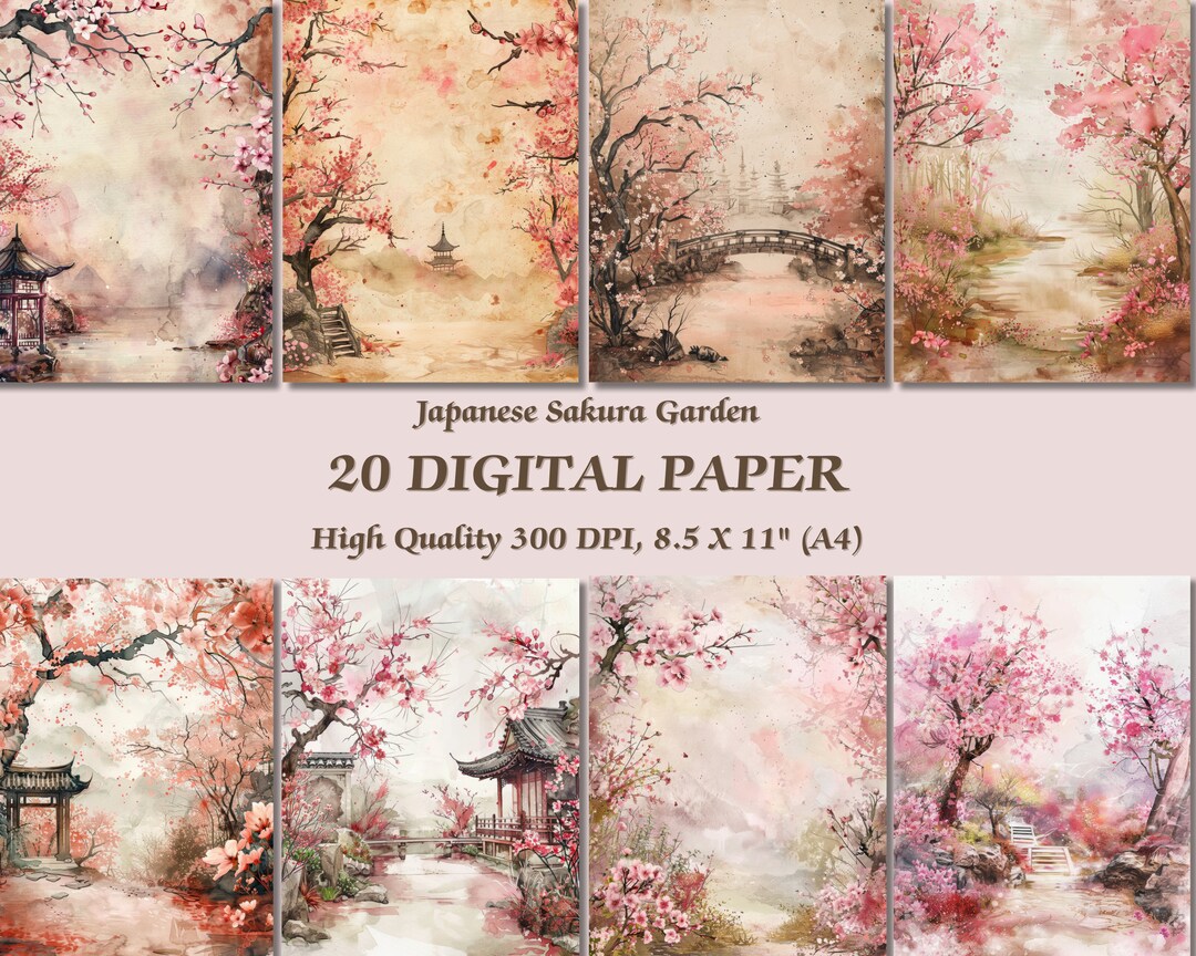 Japanese Sakura Spring Garden Digital Paper L Printable Pink Calm ...