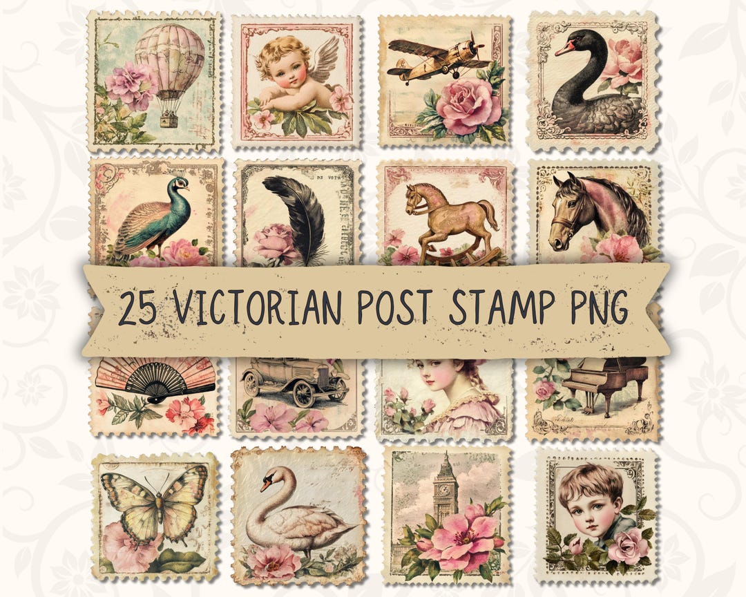 Vintage Victorian Post Stamp Design Digital Clipart L Printable Floral ...