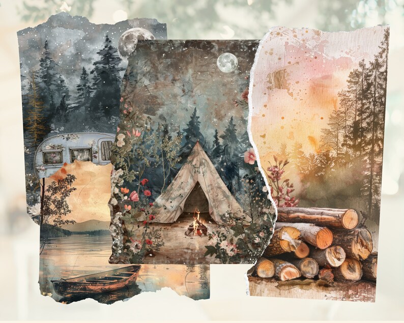 Calm Mood Camping Design Digital Paper L Printable Romantic Travel ...