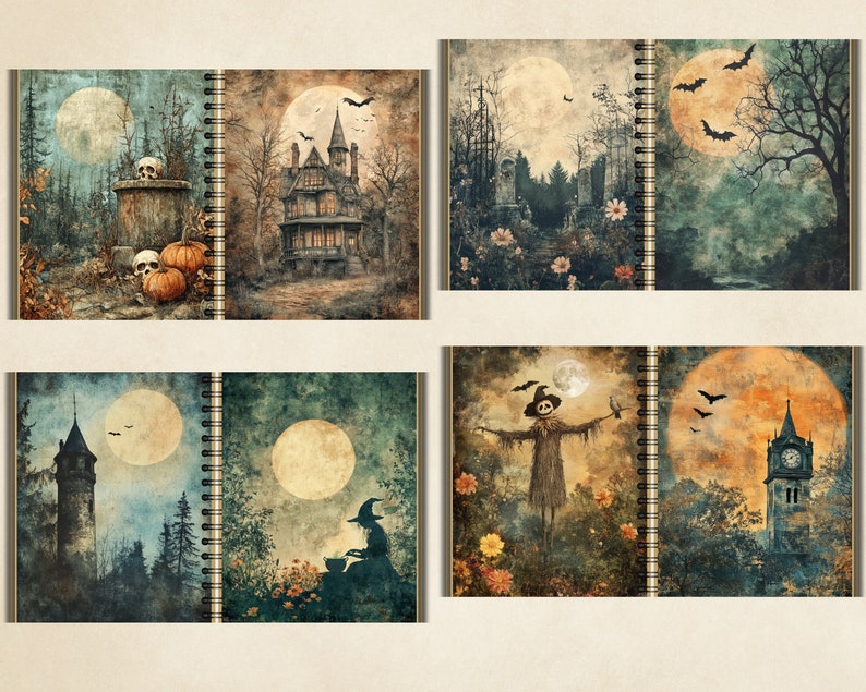 Spooky Halloween Night With Moon Digital Paper L Printable Scary Dark ...