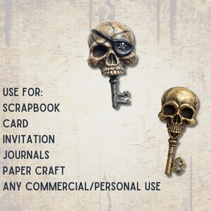 Spooky Skull Key Vintage Digital Clip Art L Pirate Skeleton Key Retro ...