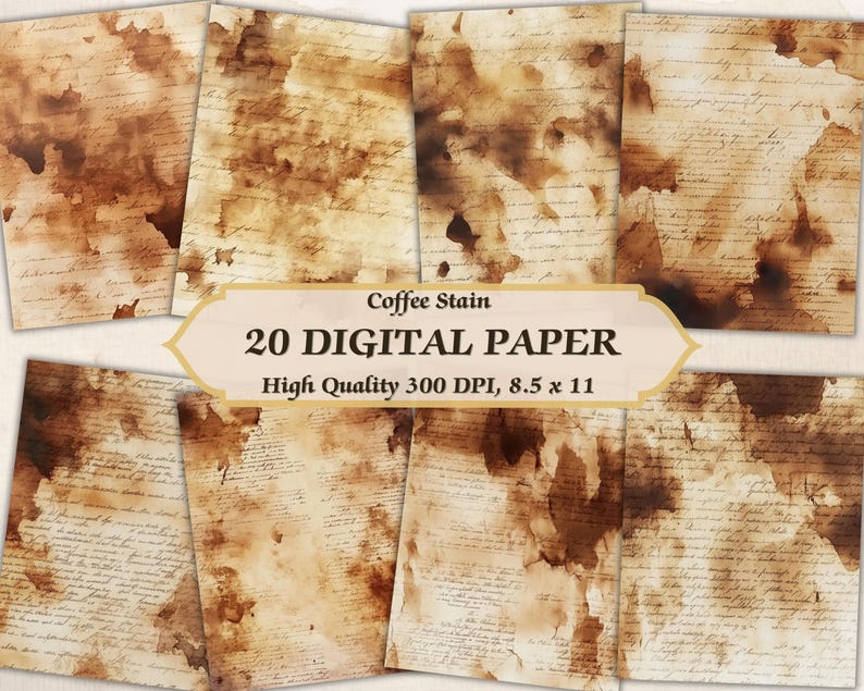 Vintage Coffee Stain Design Digital Paper L Printable Grunge Old ...