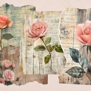 Romantic Rose Wooden Wall Digital Paper L Printable Floral Vintage Old ...