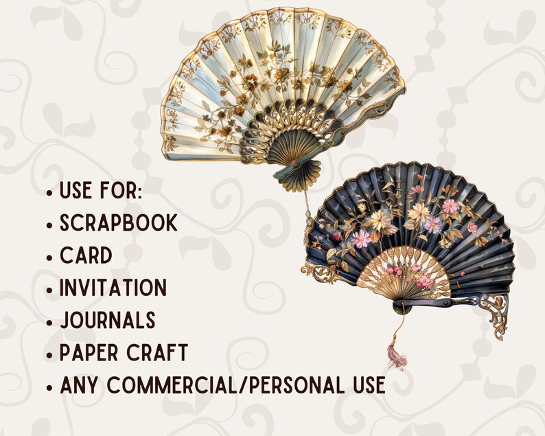 Luxury Victorian Fan Digital Clip Art L Printable Elegance Design ...