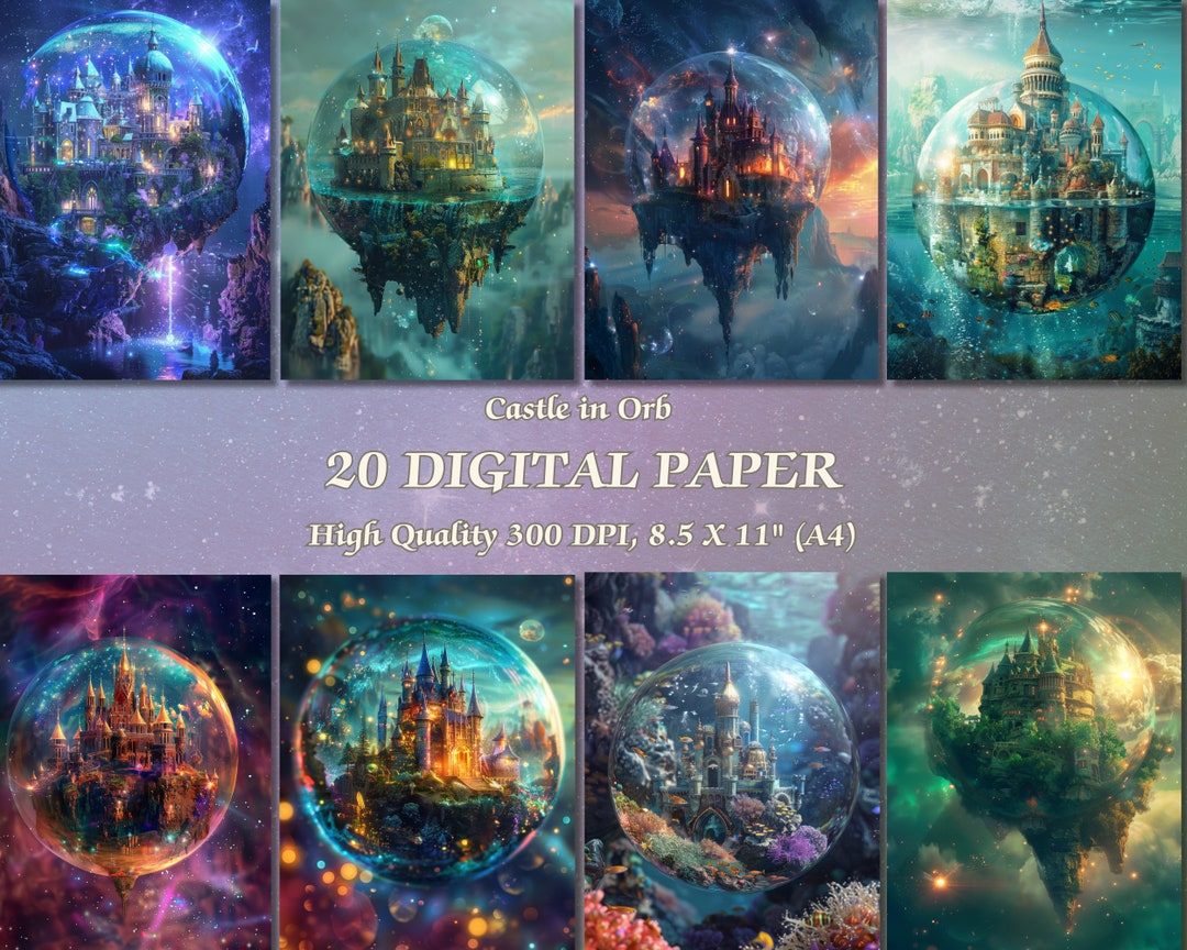 Fantasy Castle in Orb Colorful Digital Paper L Printable Dreamy Palace ...