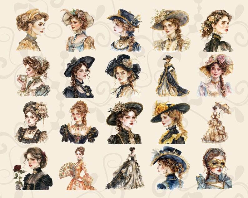 Luxury Victorian Women Digital Clipart L Printable Elegance Beautiful ...