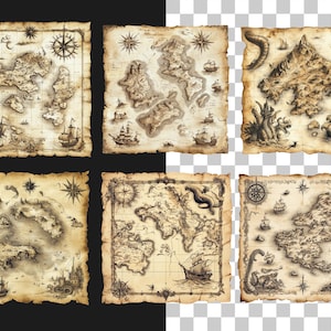 Vintage Treasure Map Digital Clipart L Printable Old Texture Map ...