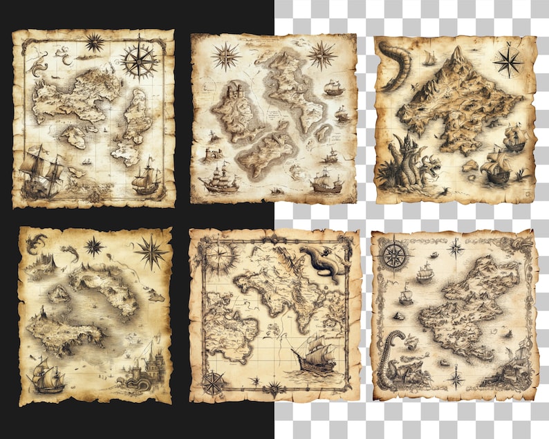 Vintage Treasure Map Digital Clipart L Printable Old Texture Map ...