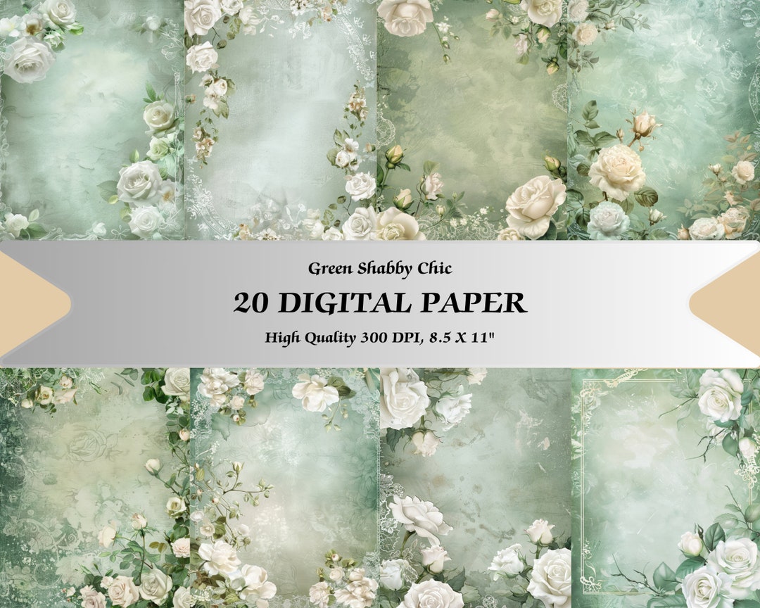 Romantic Green Shabby Chic Digital Paper L Printable Luxury Flower ...