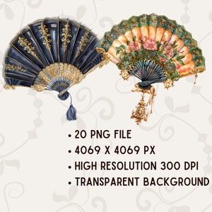 Luxury Victorian Fan Digital Clip Art L Printable Elegance Design ...