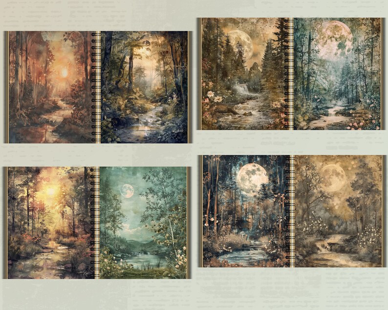 Calm Forest Design Digital Paper L Printable Nature Landscape Wallpaper ...