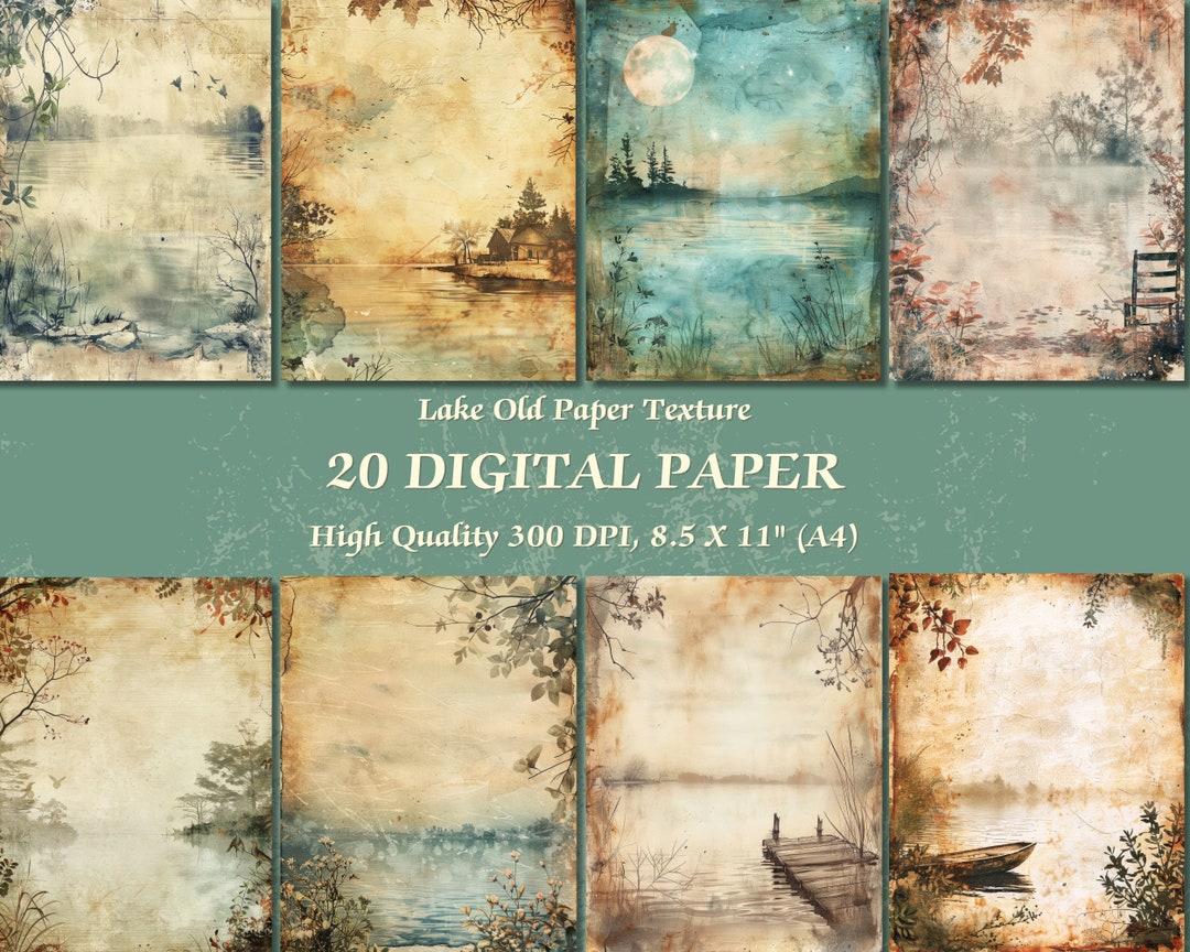 Calm Lake Design Digital Paper L Printable Watercolor Old Texture ...