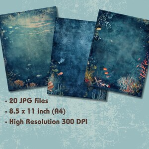 Dark Blue Underwater Design Digital Paper, Printable Under the Sea ...