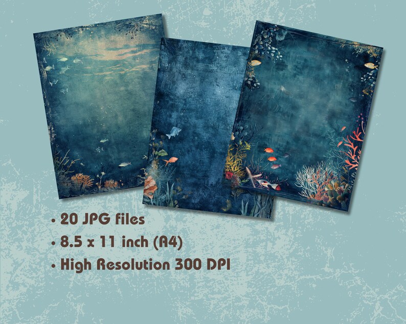 Dark Blue Underwater Design Digital Paper, Printable Under the Sea ...