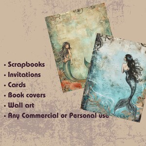 Romantic Mermaid Under the Sea Digital Paper Set L Vintage Old Texture ...