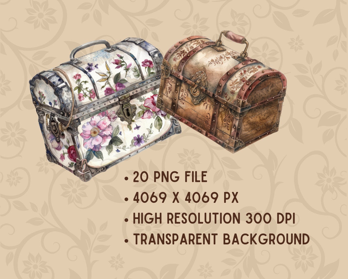 Old Texture Vintage Treasure Box Design Digital Clipart Image L ...