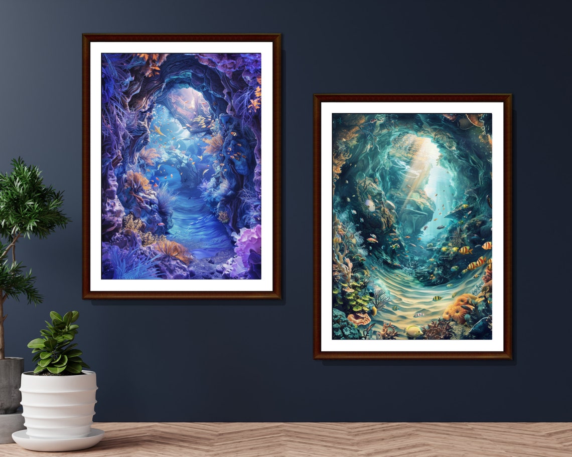 Fantasy Underwater Cave Digital Paper L Printable Dreamy Ocean ...