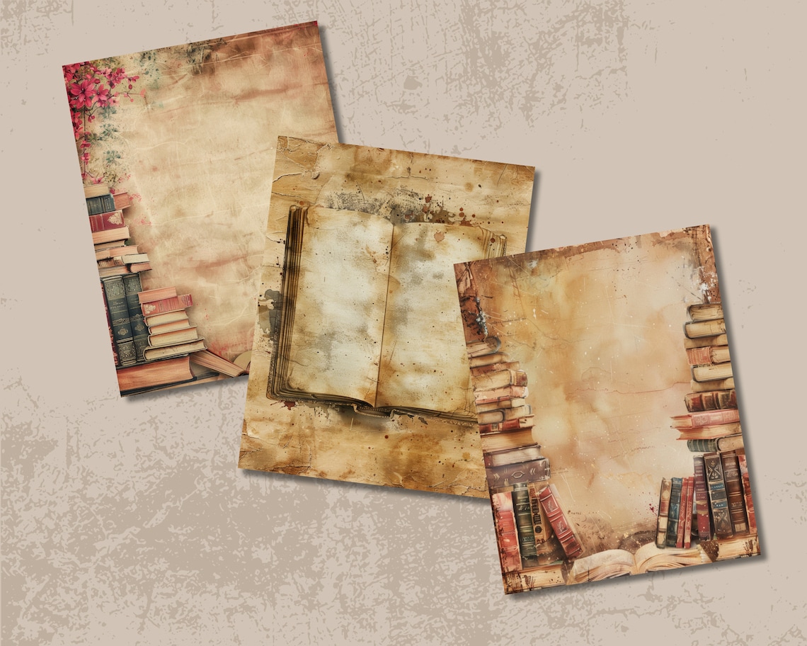 Vintage Library Old Texture Digital Paper L Books Design Watercolor ...